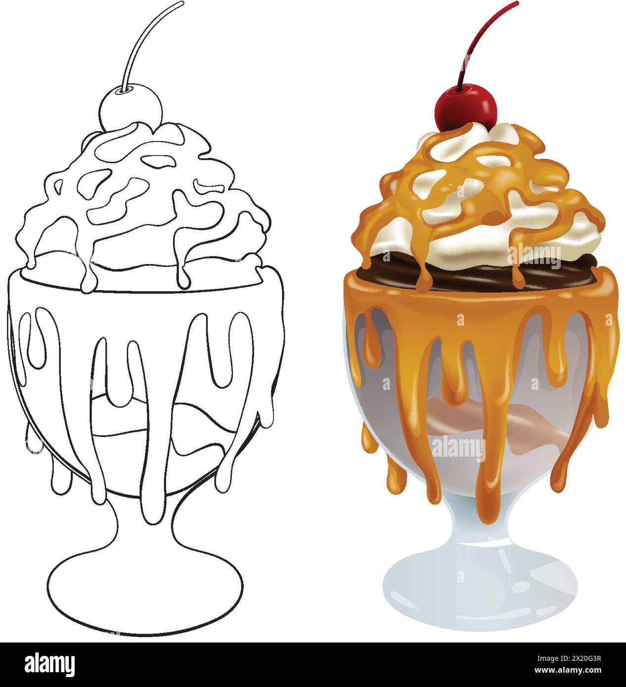 Vector illustration of a caramel sundae with cherry Stock Vector Image ...