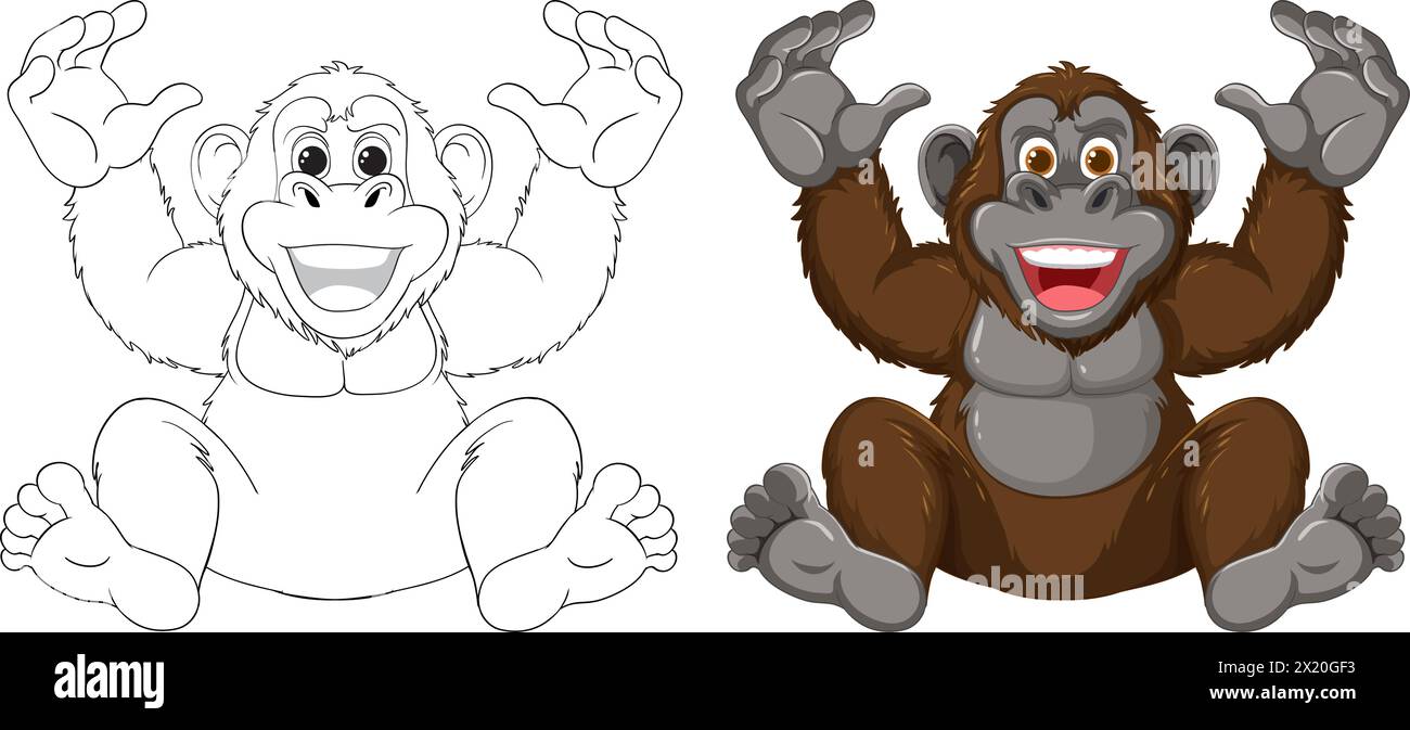 Two monkeys, one colored and one line art Stock Vector Image & Art - Alamy