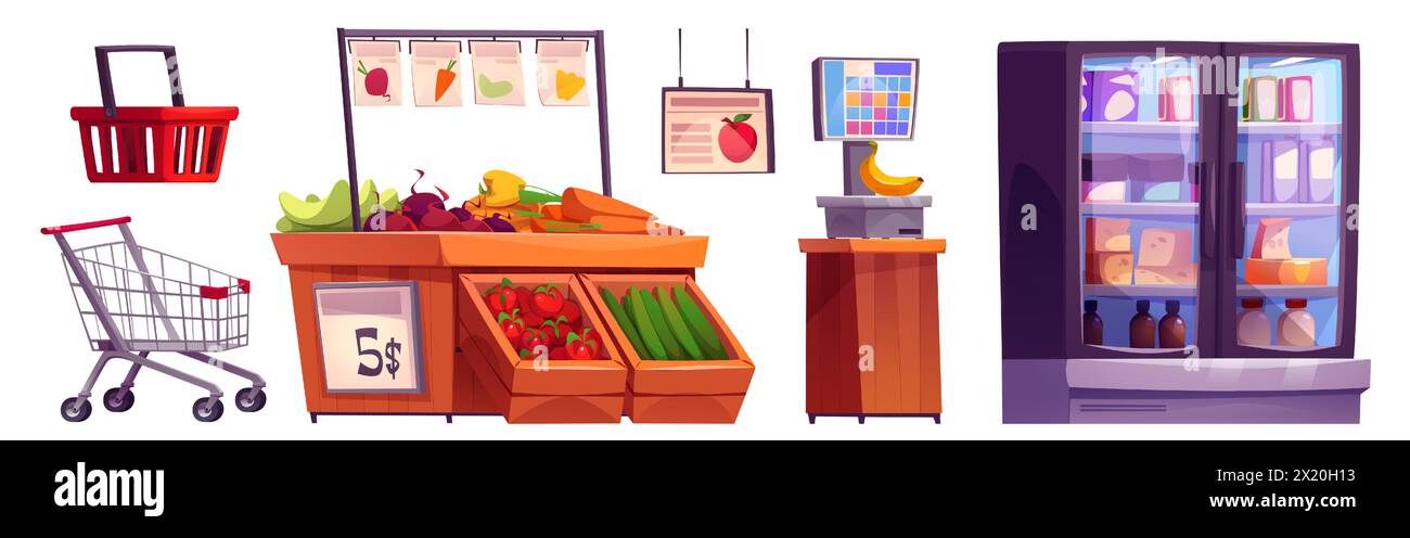 Supermarket interior equipment and furniture - products in refrigerator ...