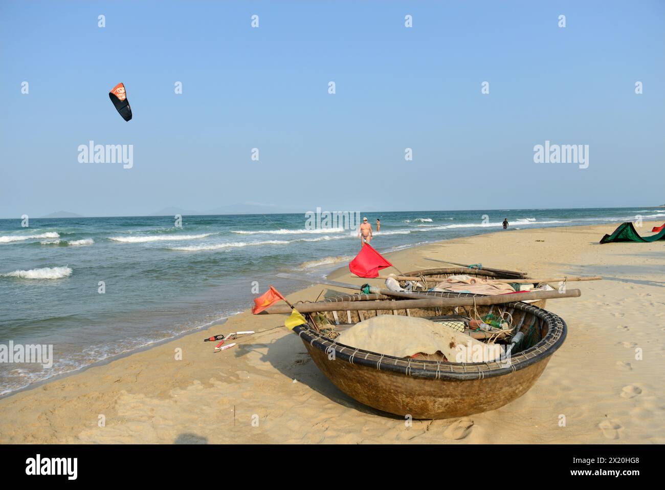 Basket coracle boats on An Bang Beach in Hoi An, Vietnam Stock Photo ...