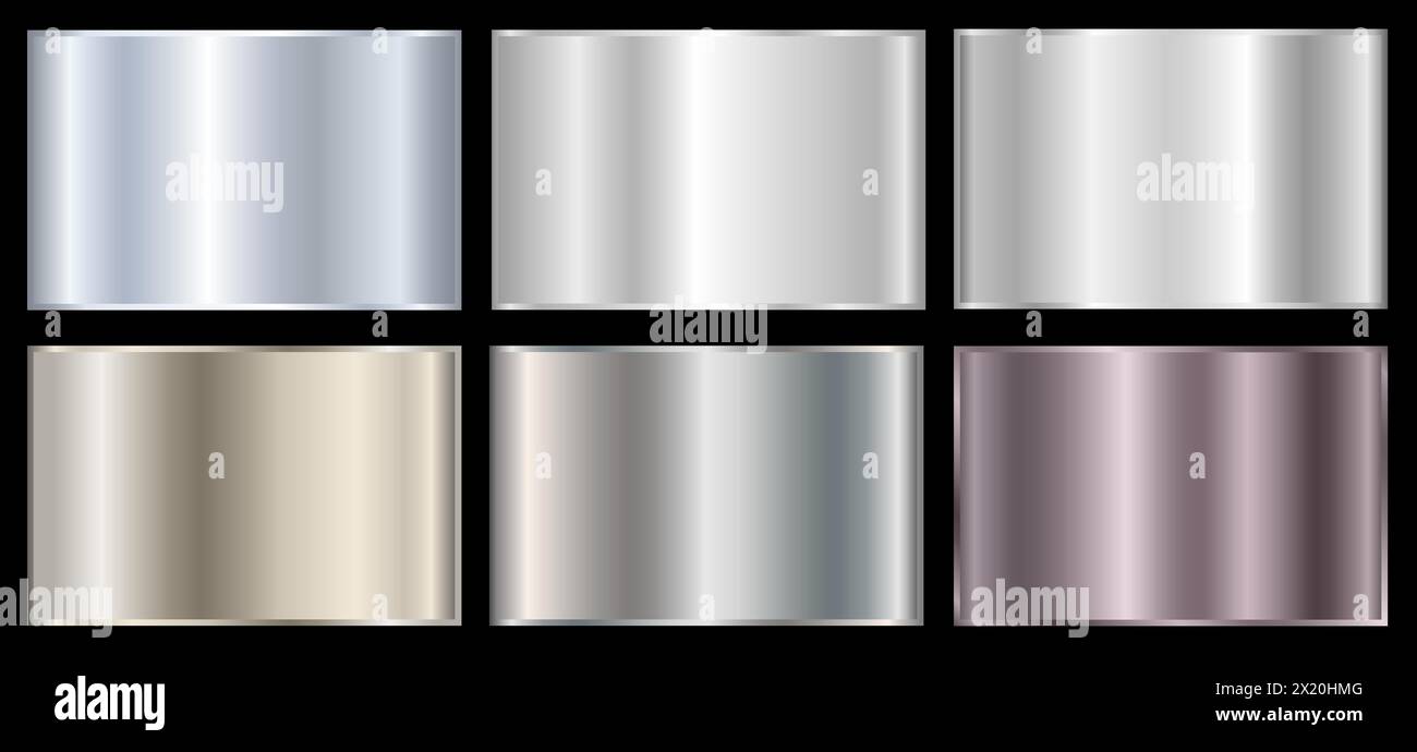 A set of silver metallic gradients on a black background. Metallic ...