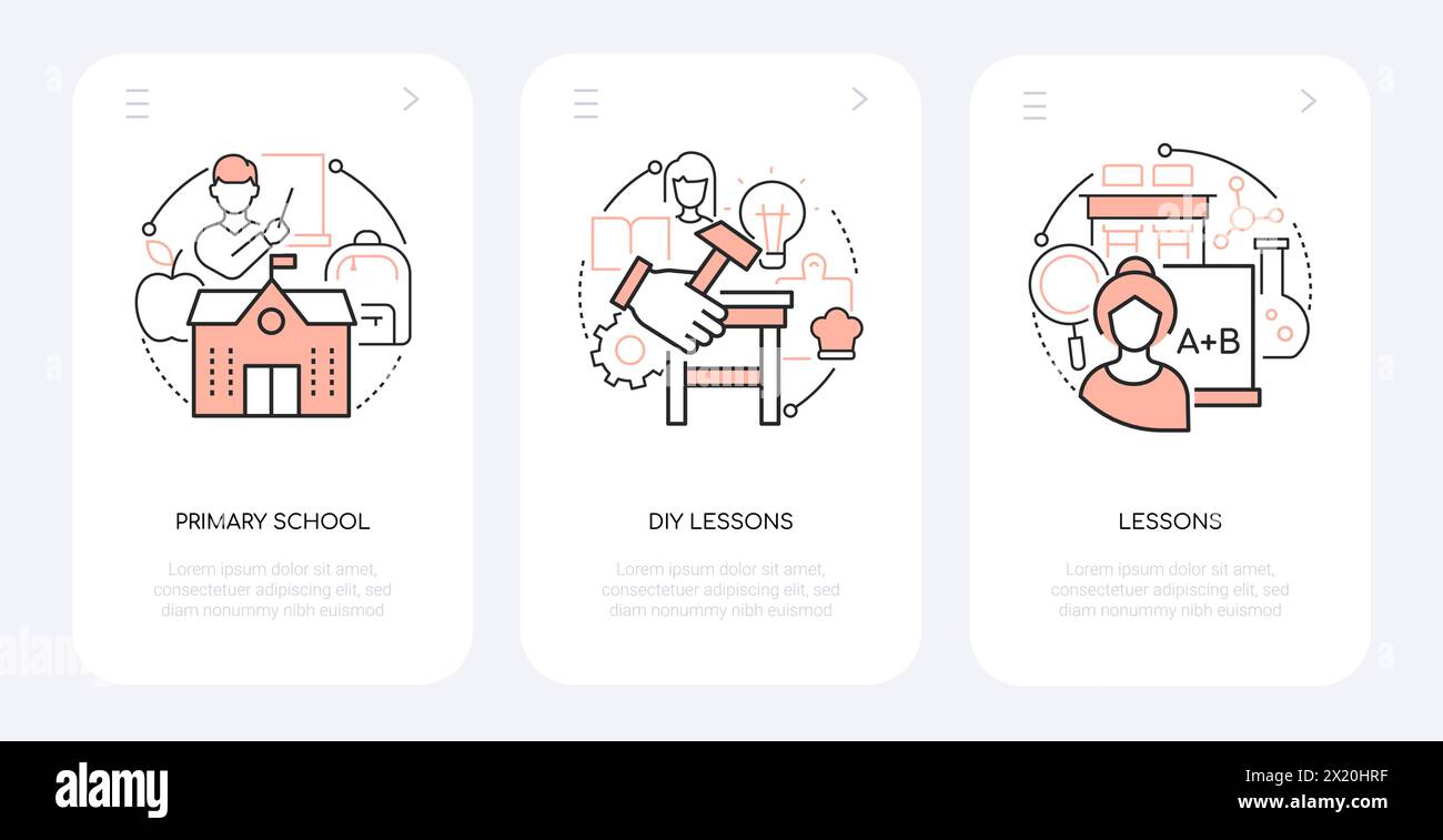 Primary school and lessons - line design style banners set Stock Vector ...