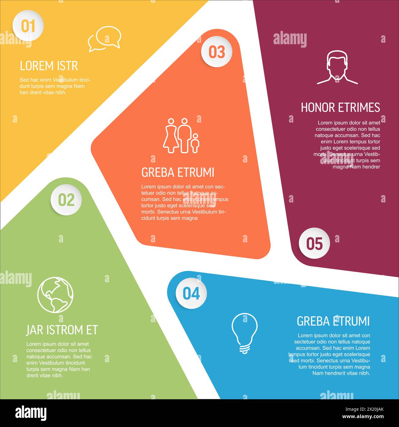 Abstract schema template with five pastel color sections or progress ...