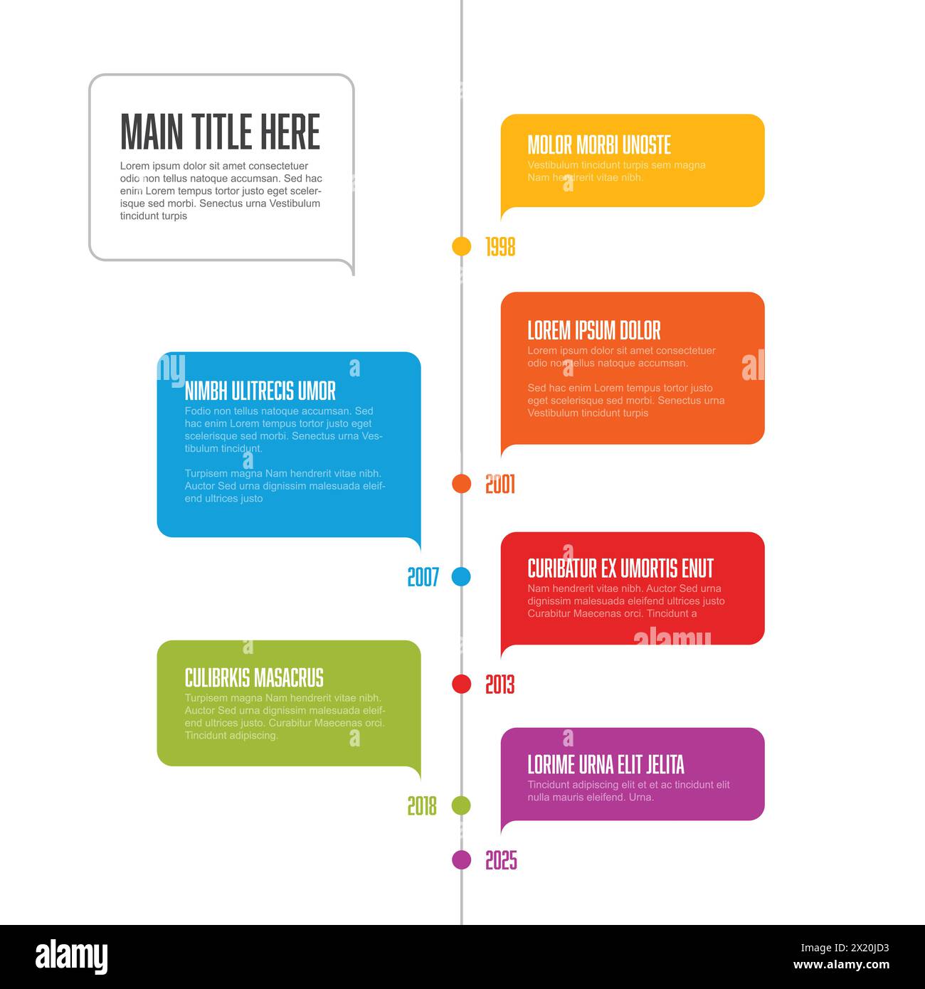 Colorful simple solid color bubbles vertical timeline template on white ...