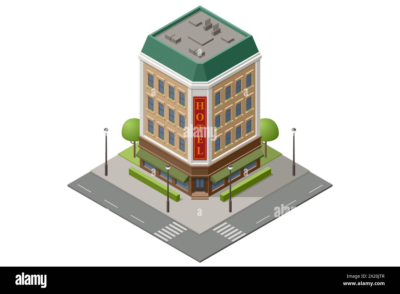 Isometric public hotel building exterior. Online booking service ...