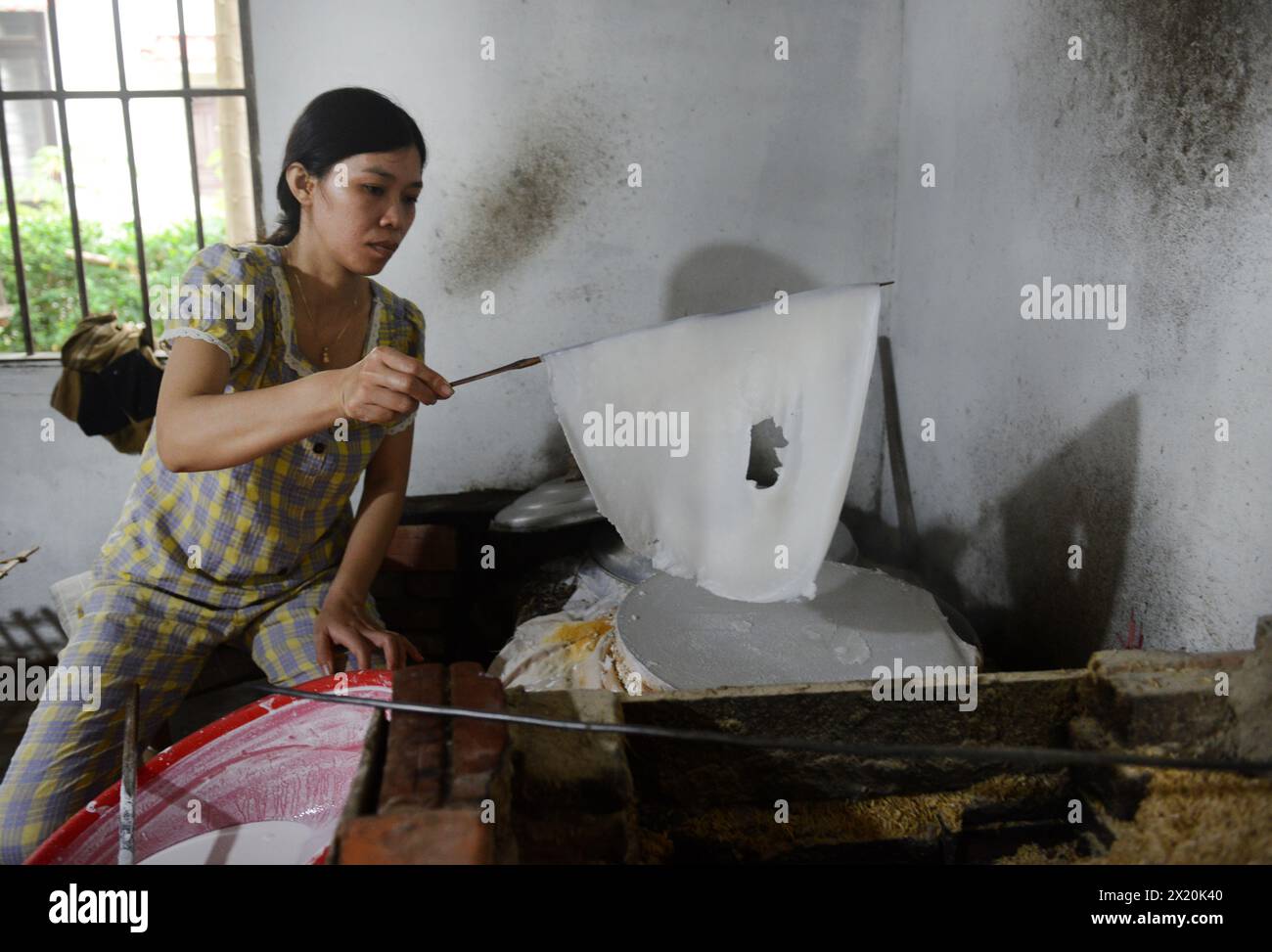 Traditional rice noodle production in a small family business on Cam ...