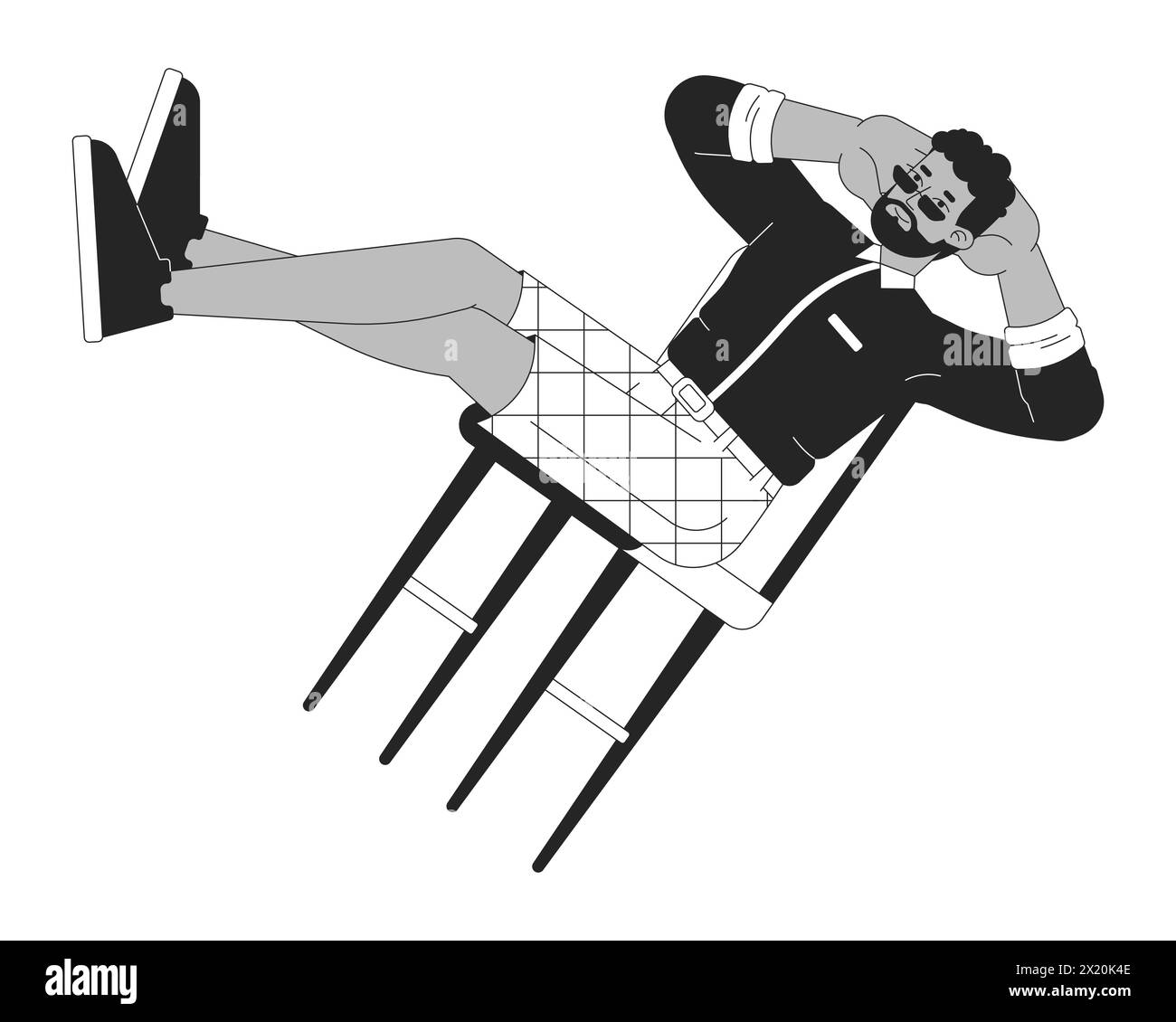 Carefree man balancing on chair black and white 2D line cartoon character Stock Vector Image ...