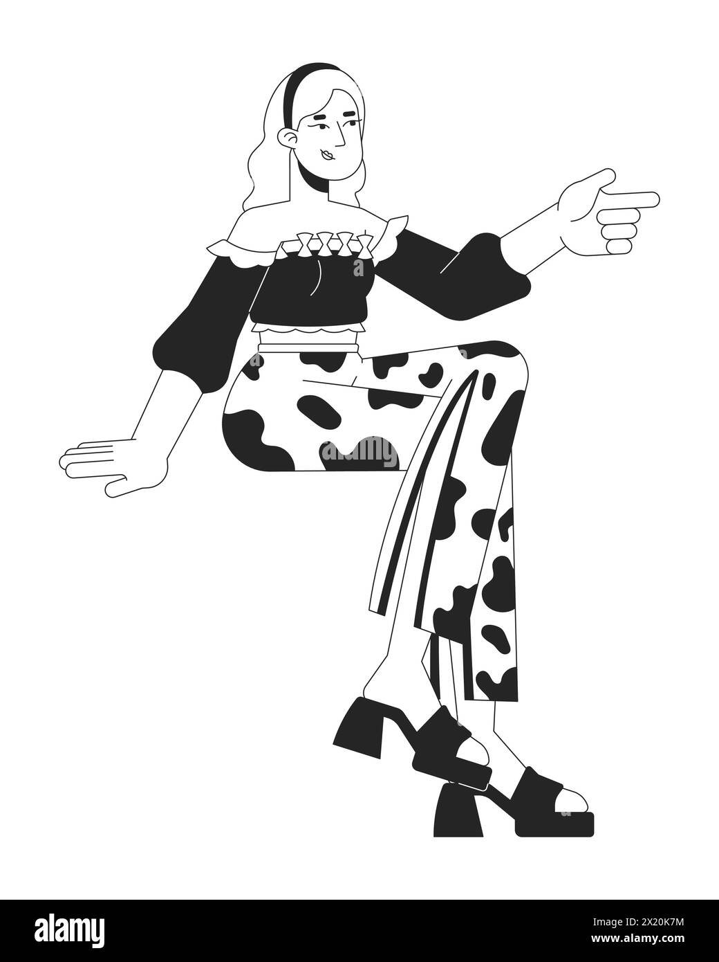 Blonde woman pointing aside black and white 2D line cartoon character Stock Vector Image & Art ...