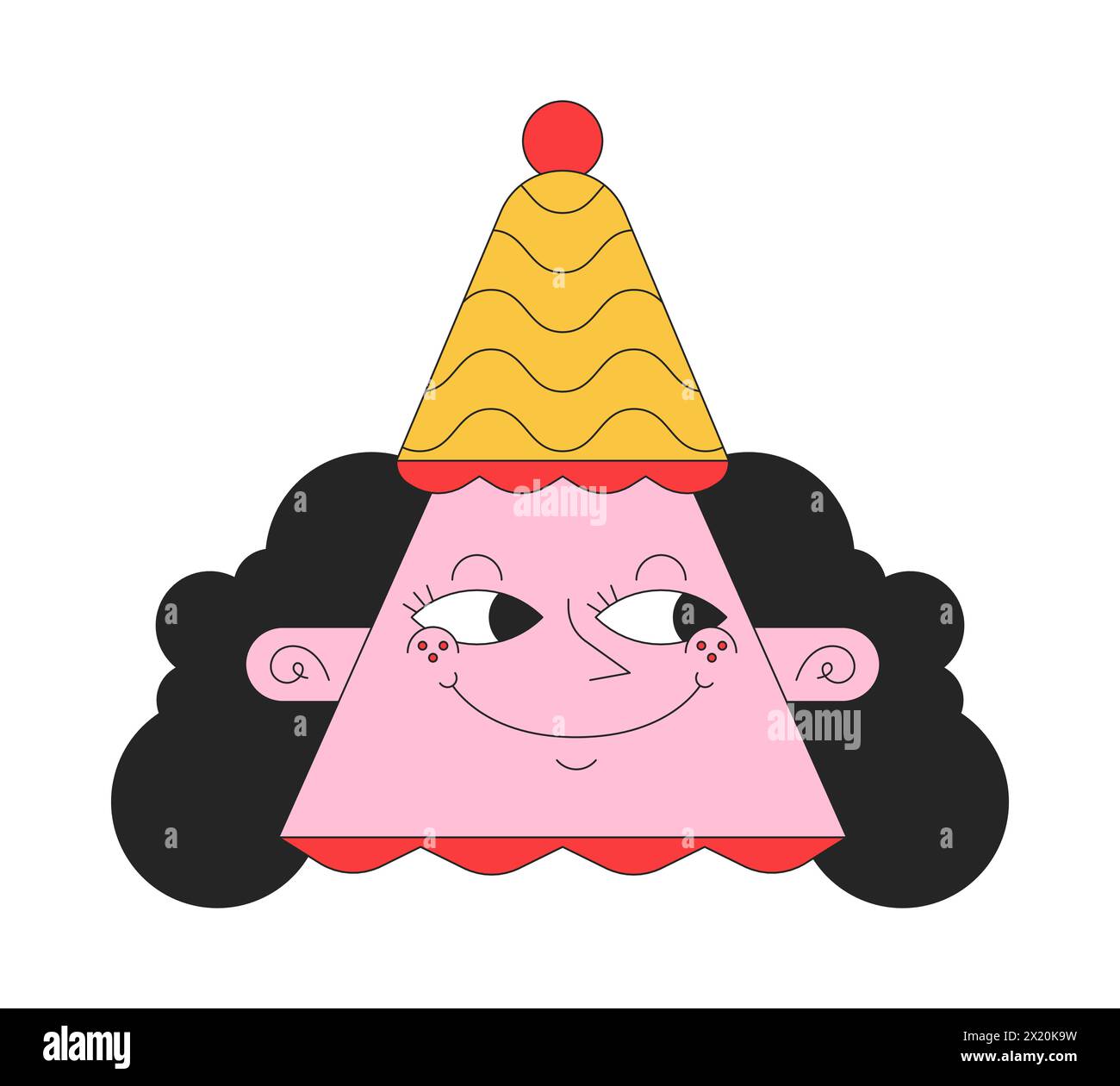 Triangle woman funny hat 2D linear vector avatar illustration Stock ...