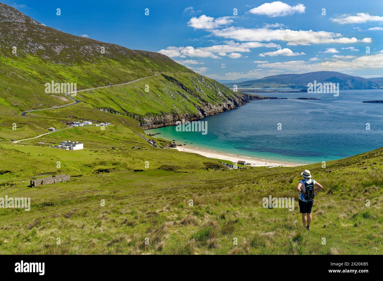 Ireland, County Mayo, Archill Island, southwest coast, view of Keem Bay ...