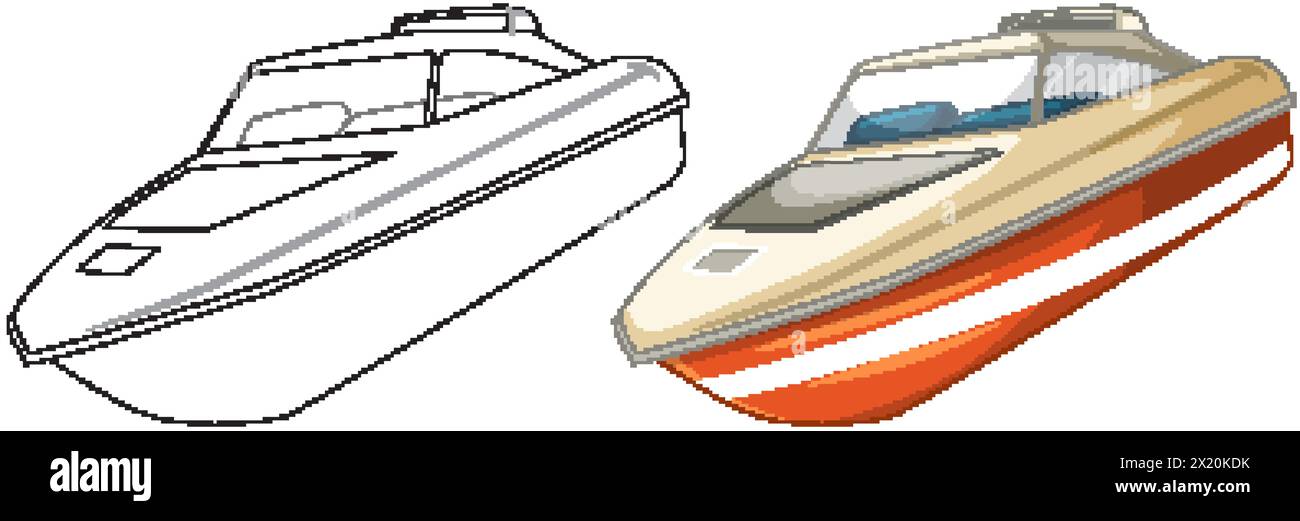 Two vector speedboats, one colored and one outlined Stock Vector Image ...