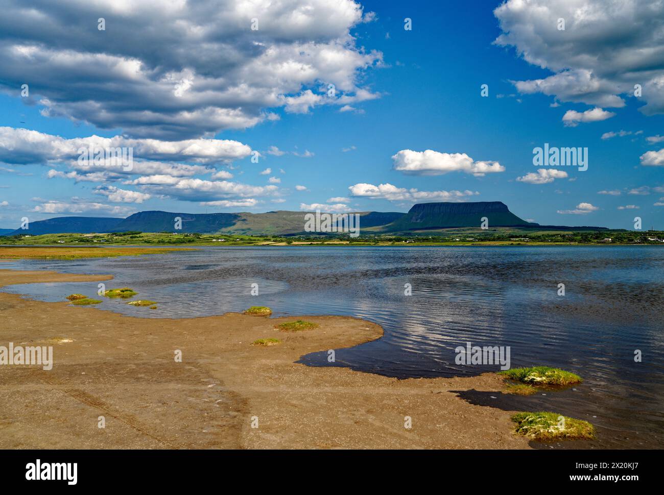 Ireland, County Sligo, Streedagh Beach, inland view of Ben Bulben table ...