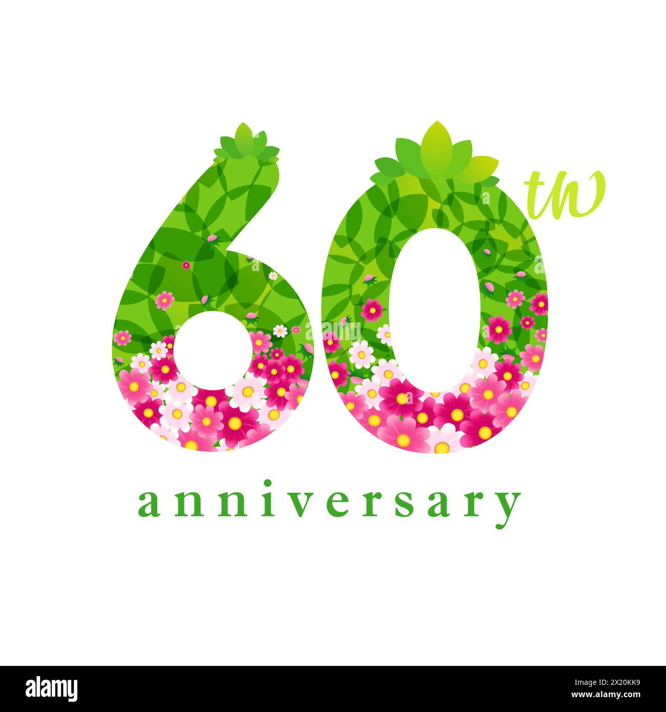 Decorative number 60 with spring blossom backdrop. Business icon with ...