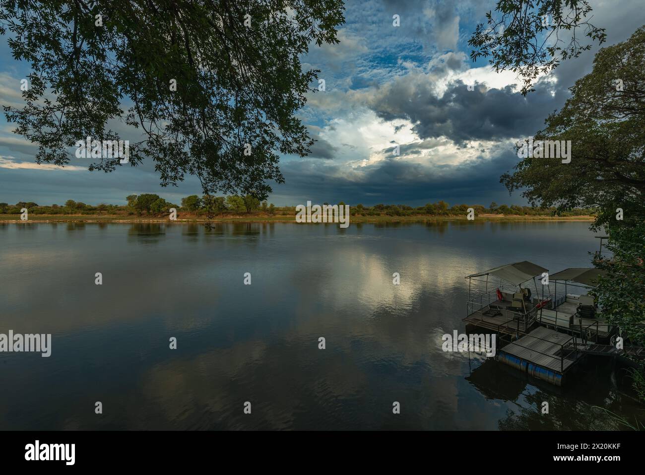 Landscape view on the banks of the Okavango River, Caprivi, Namibia ...
