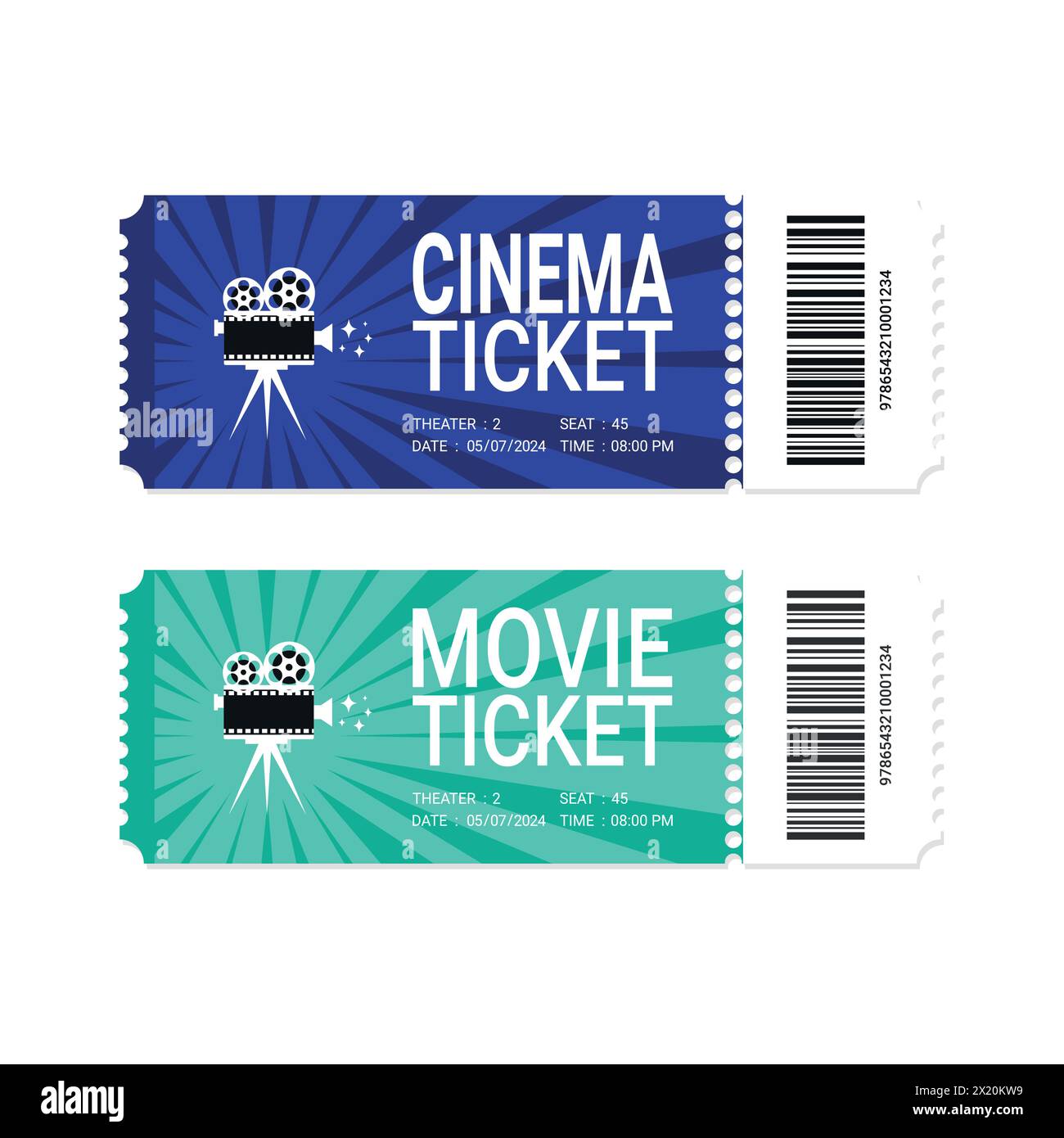 Modern movie or cinema ticket design. Realistic front view. Cinema ...