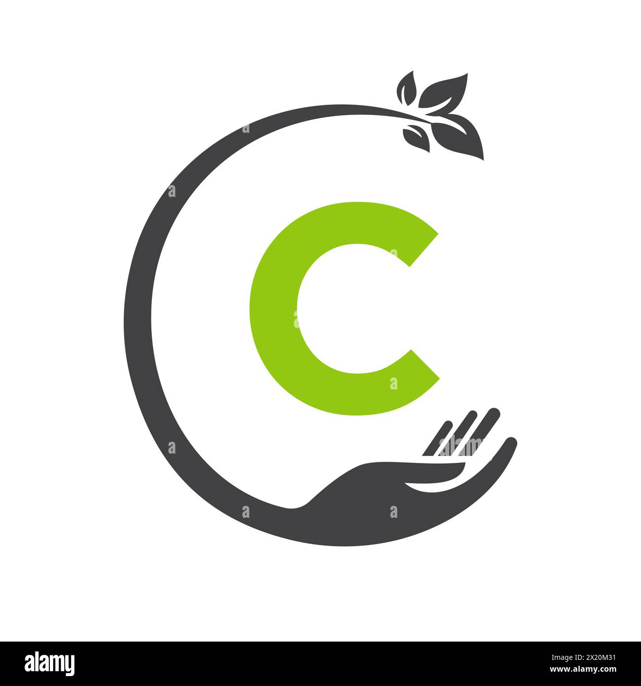 Eco Logo On Letter C Concept with Hand and Leaf Symbol. Recycle Sign ...