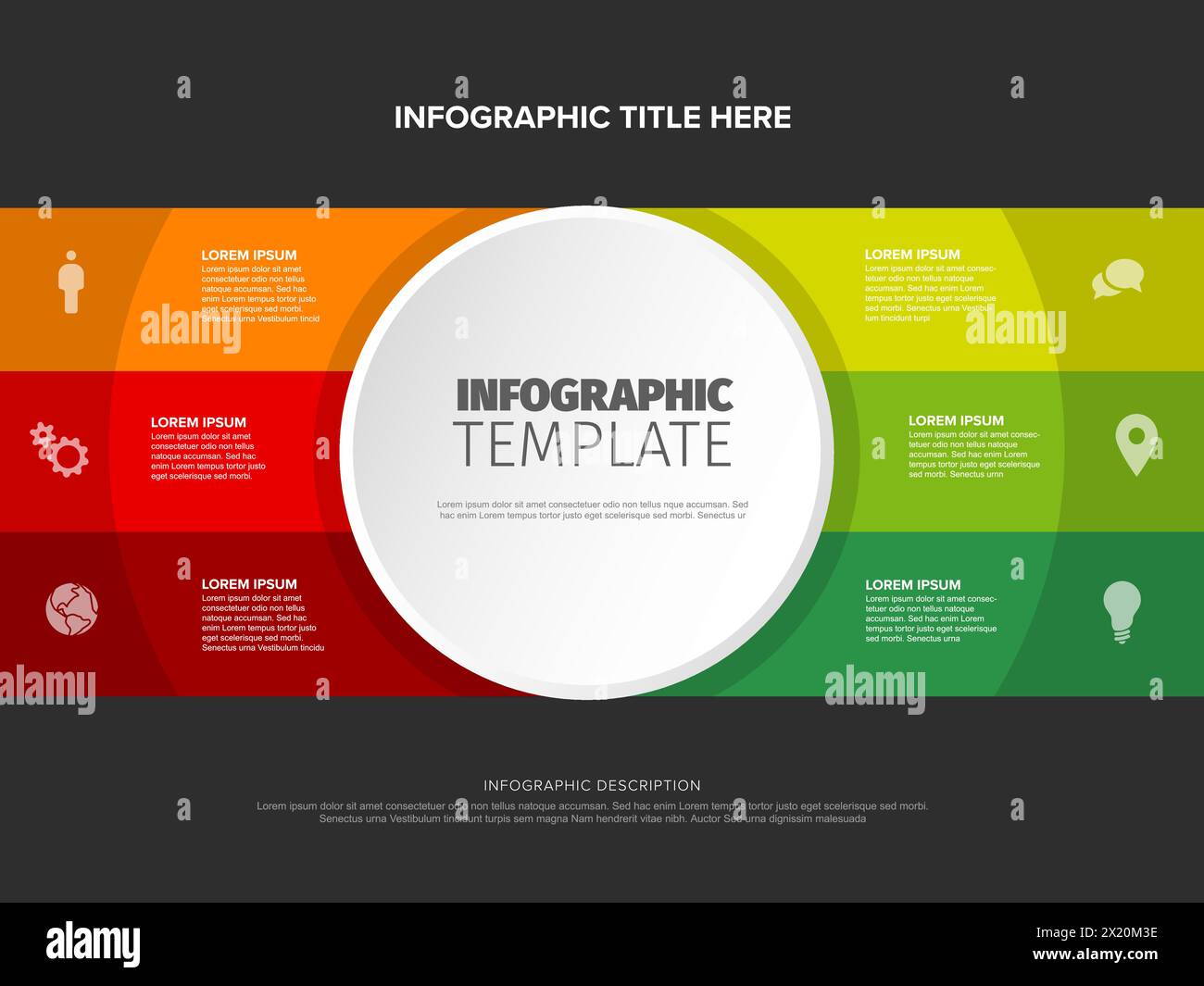 Six items infographic template on dark gray background made from big ...