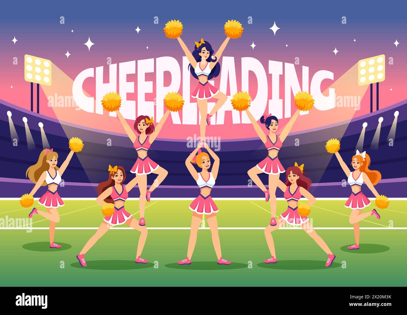 Cheerleader Girl Vector Illustration with Cheerleading Pom Poms of ...