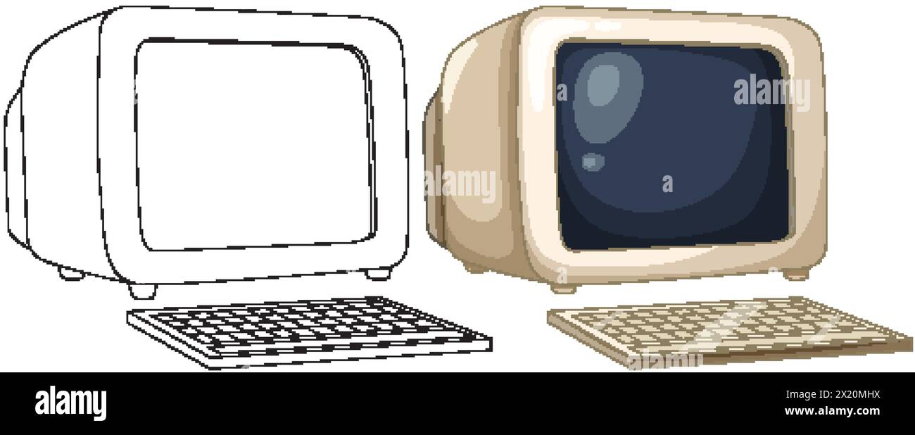 Vector graphics of old-fashioned computer and TV Stock Vector Image ...