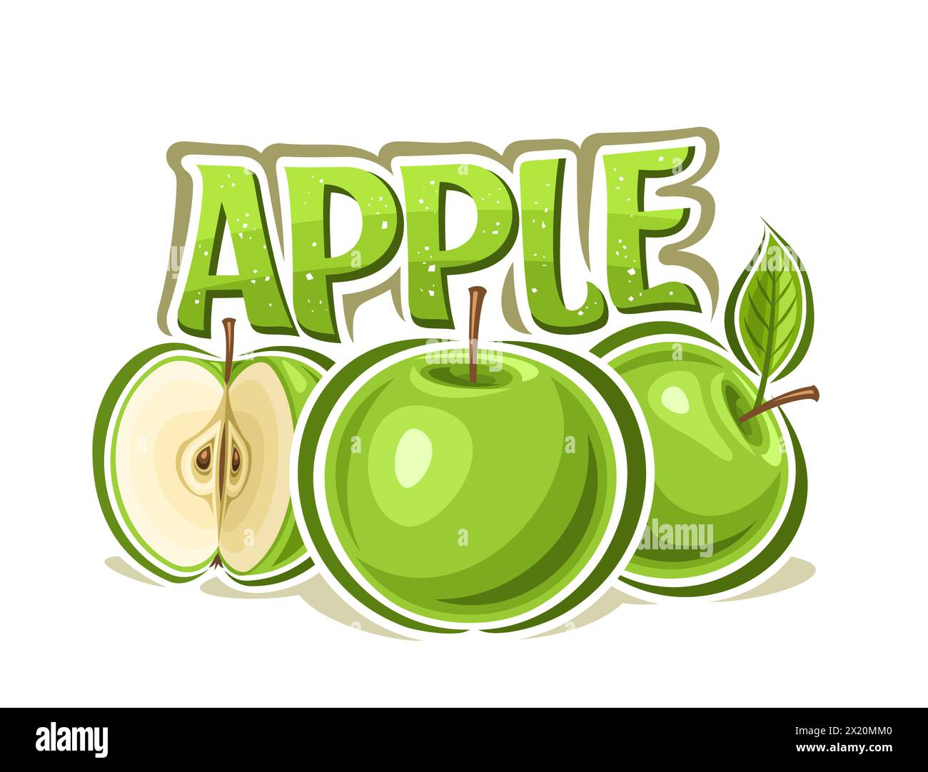 Vector logo for Green Apple, decorative horizontal poster with outline ...