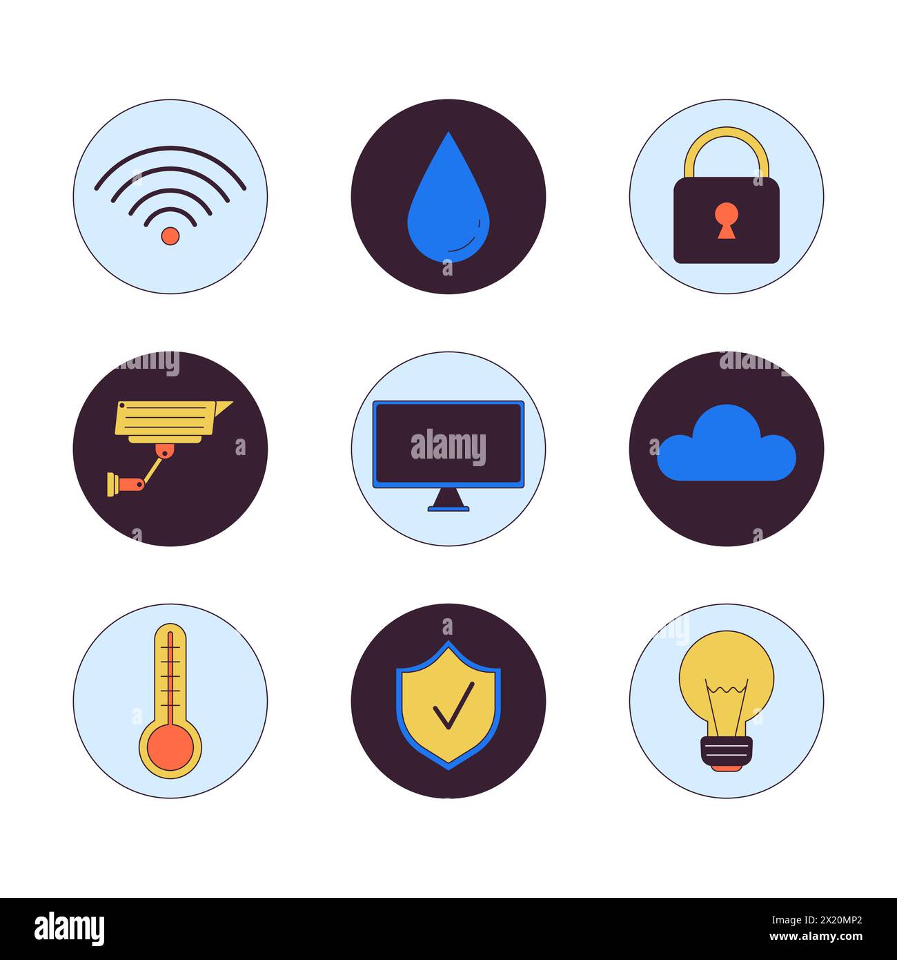 Smart devices at home 2D linear cartoon icons set Stock Vector Image ...