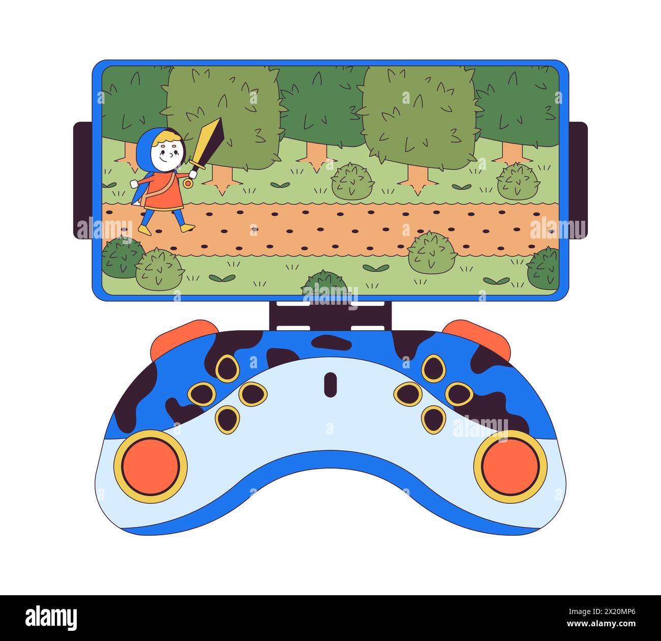Arcade game on smartphone gamepad 2D linear cartoon object Stock Vector ...