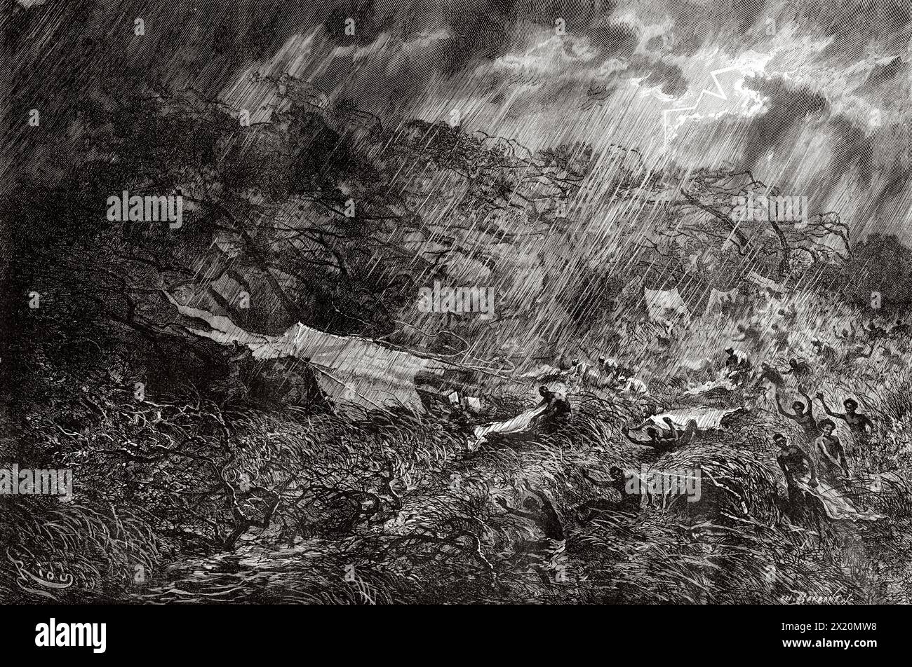 The expedition on a stormy night in the jungle, Tanzania, East Africa ...