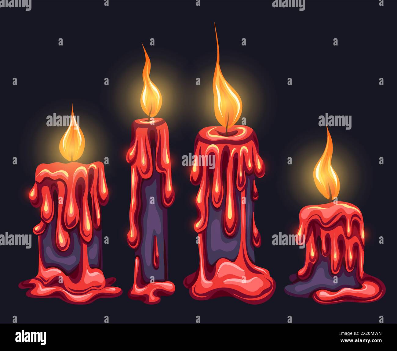 Vector magic set of cartoon candles with lights. Mystery collection ...