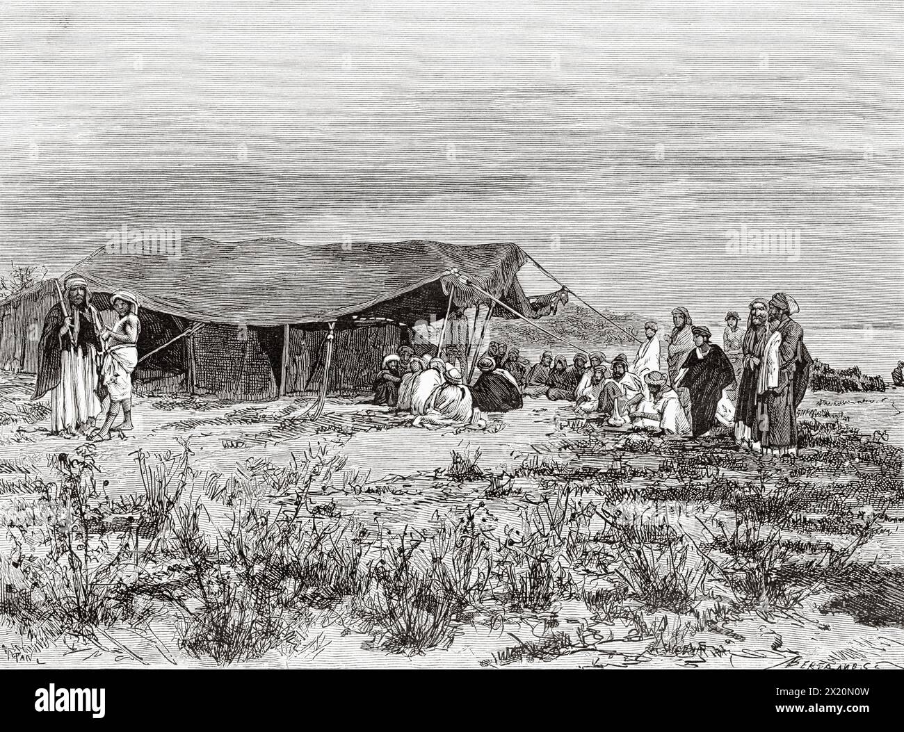 Typical traditional Arab Bedouin tent, Iraq. Middle East. Drawing by ...