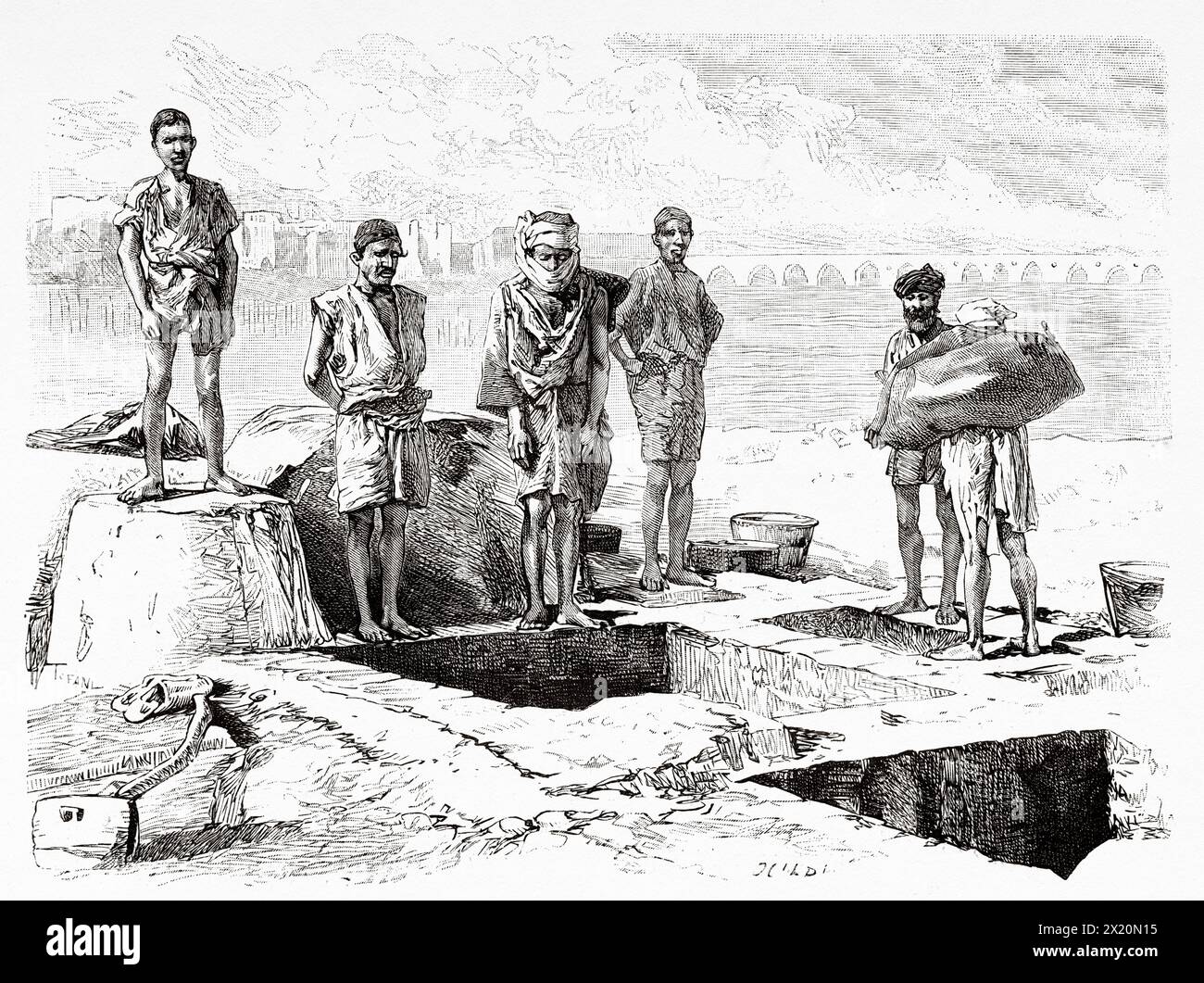 Indigo dye factory, Iraq. Middle East. Drawing by Oswaldo Tofani (1849 ...