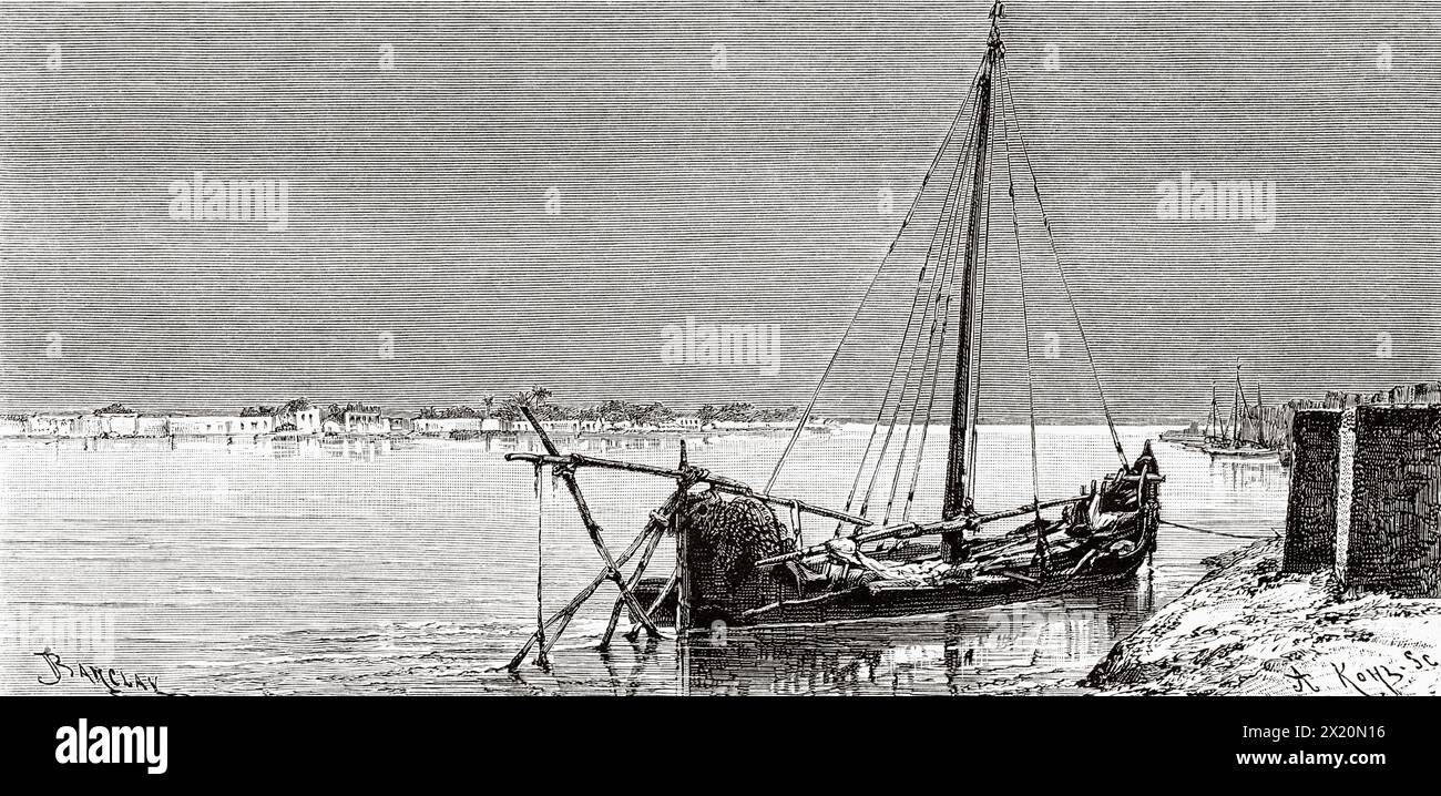 Arab boat and view of the Tigris river in Amara, Iraq. Middle East ...