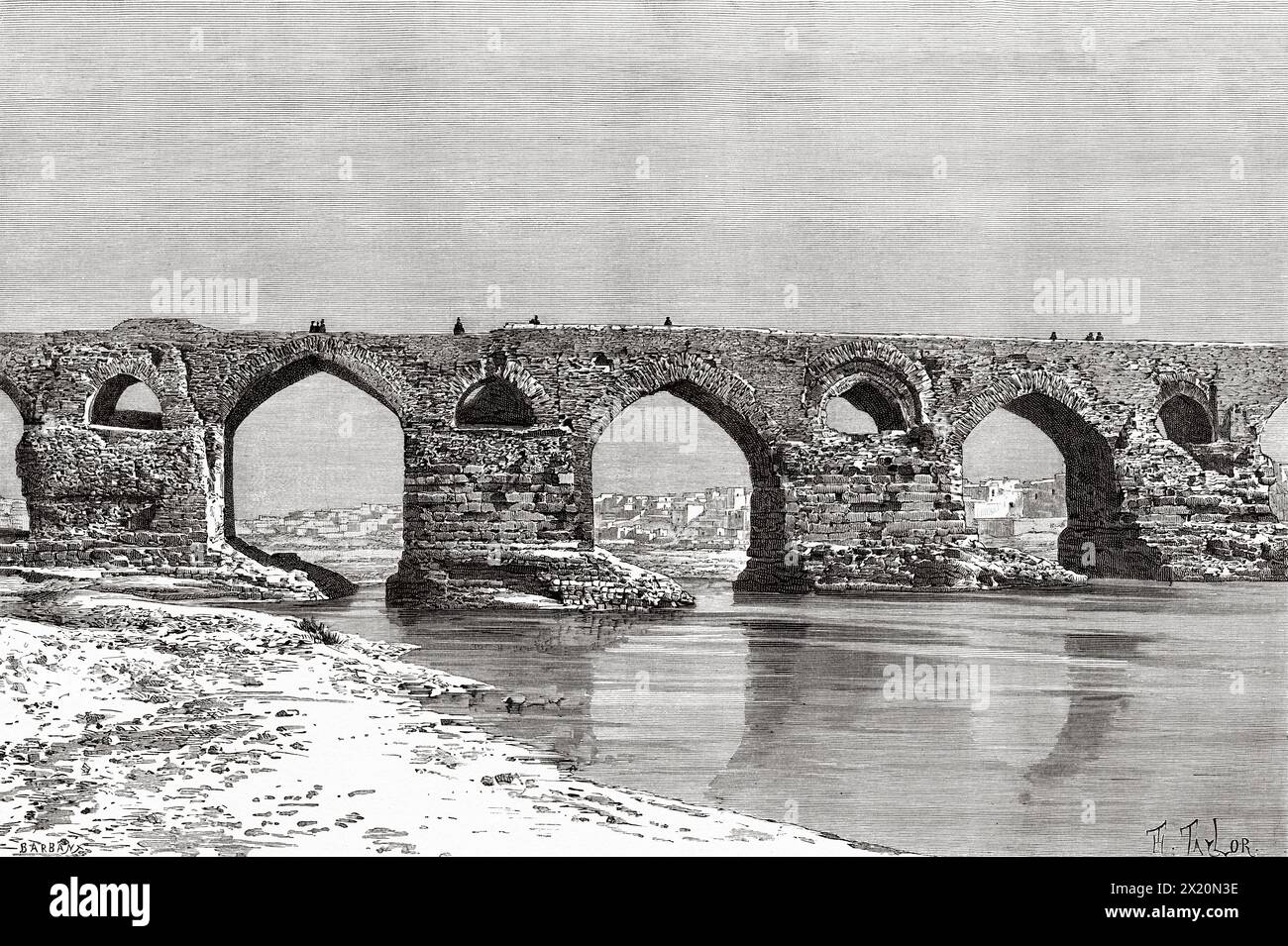 The Bridge of Dezful, Iran. Middle East. Drawing by Taylor. Persia ...