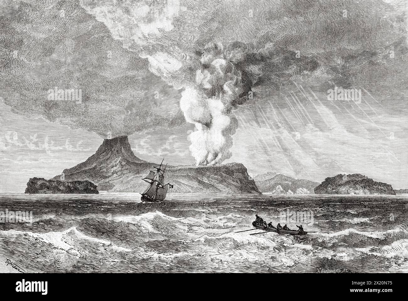 Perboewatan volcano eruption in 1883, Krakatoa island. Indonesia ...