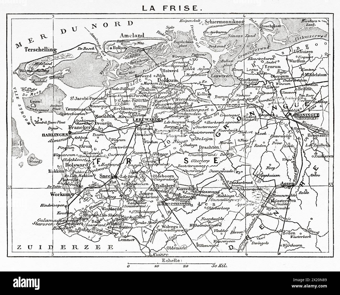 Antique map of Friesland, The Netherlands, Europe. Friesland, Dutch ...