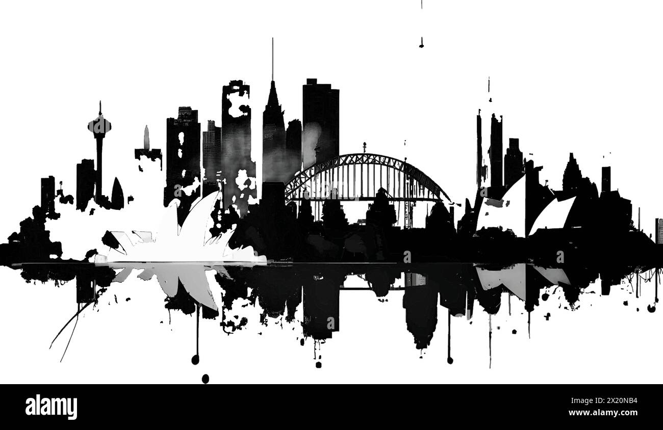 Vector illustration of a city in black silhouette against a clean white ...