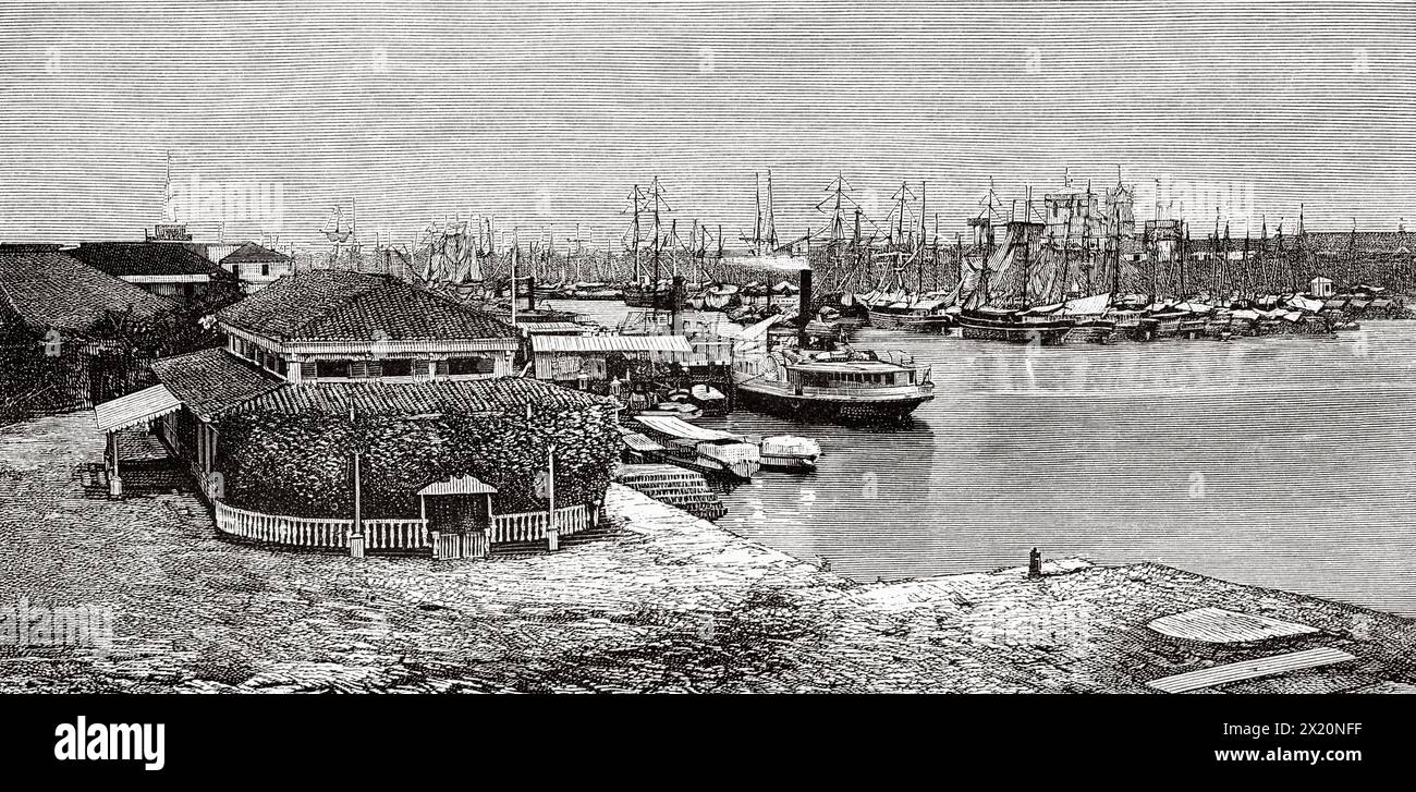 The port of Manila, Philippines, South Asia. Drawing by Charles Barbant ...