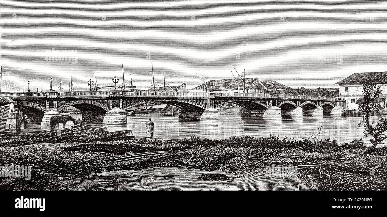 The Bridge of Spain in Manila, Philippines, South Asia. Drawing by Kohl ...