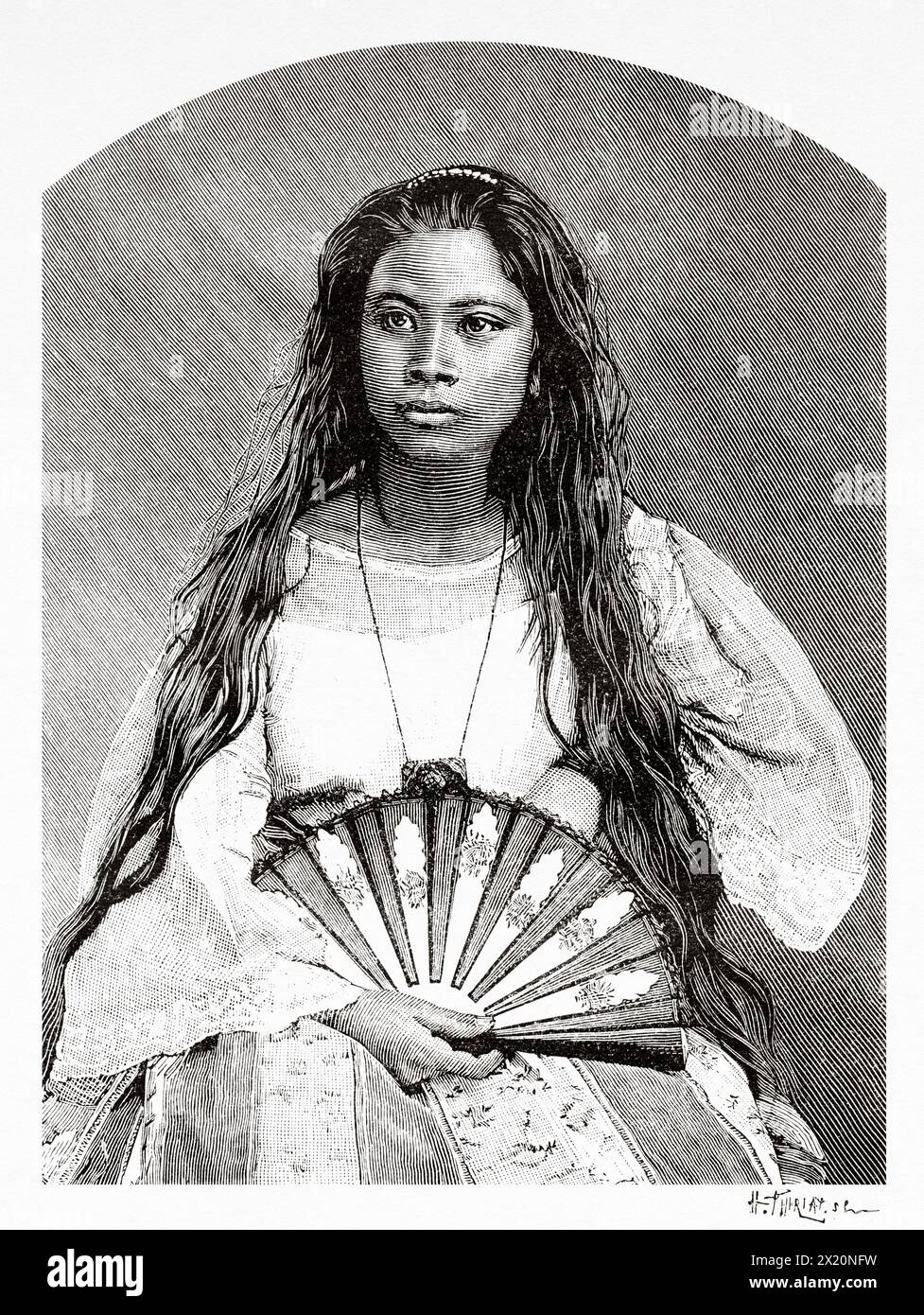 Indian native woman of Manila, Philippines, South Asia. Drawing by ...