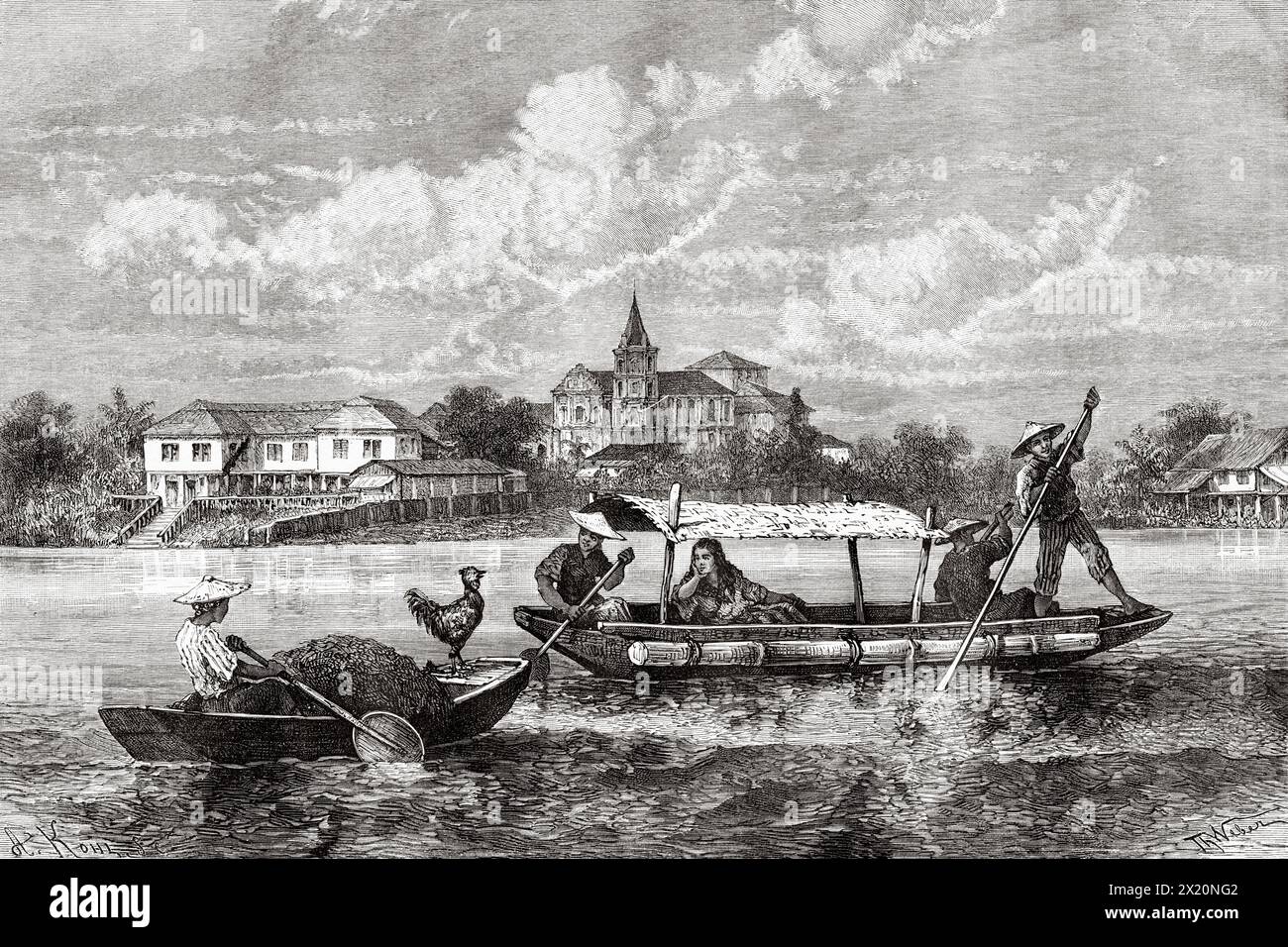 Traditional boat in the banks of the Pasig river, Manila, Philippines ...