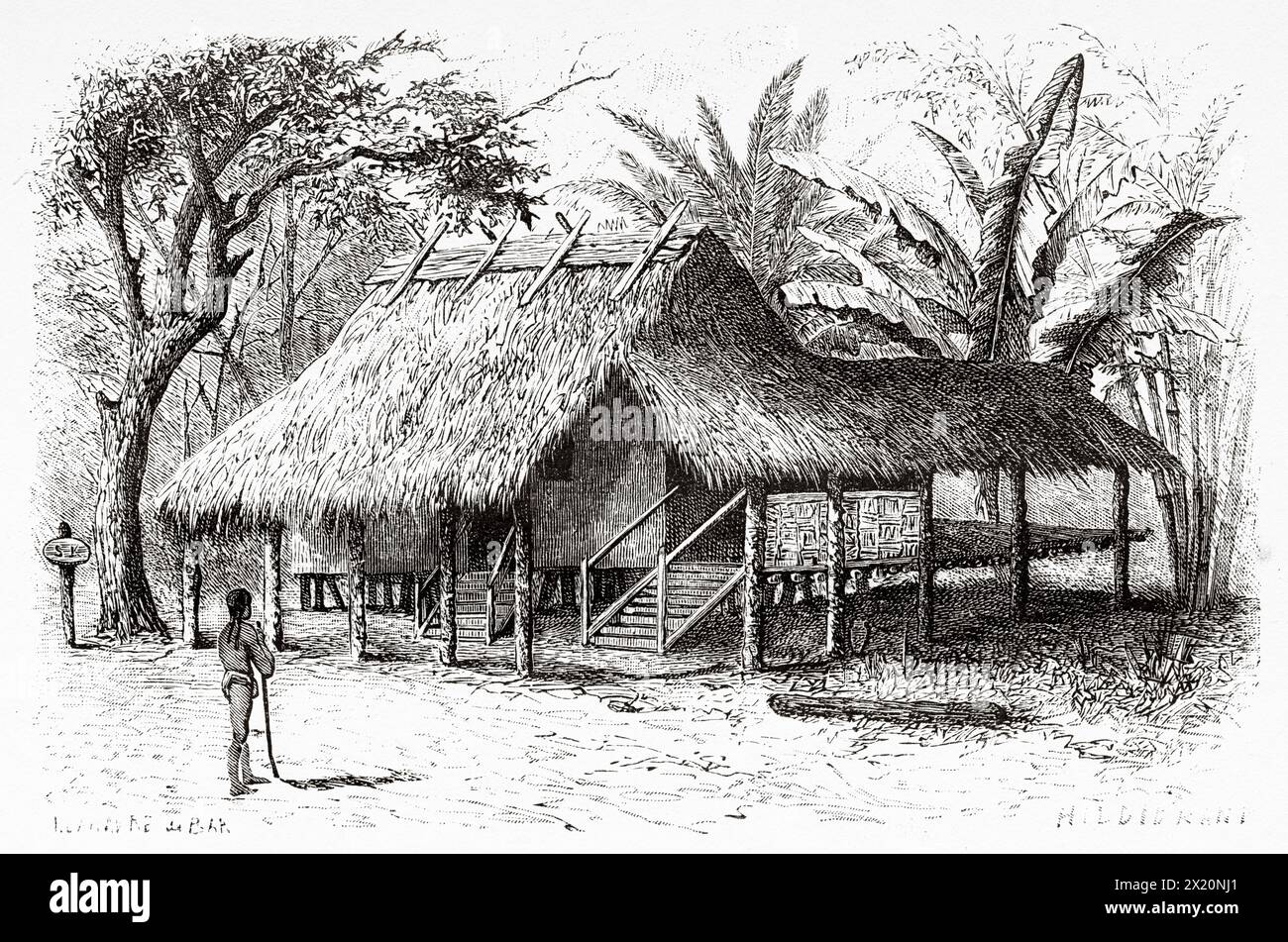 Ifugao Native House, Luzon Island, Philippines, South Asia. Drawing by Alexandre de Bar (1821 ...