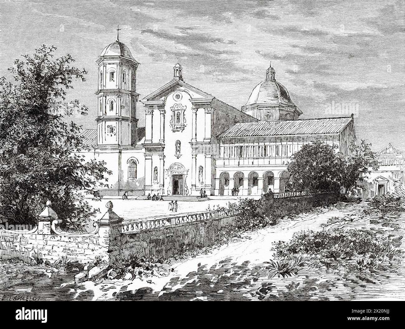 Cathedral of San Sebastian de Lipa, Philippines, South Asia. Drawing by Dieudonne Lancelot (1823 ...