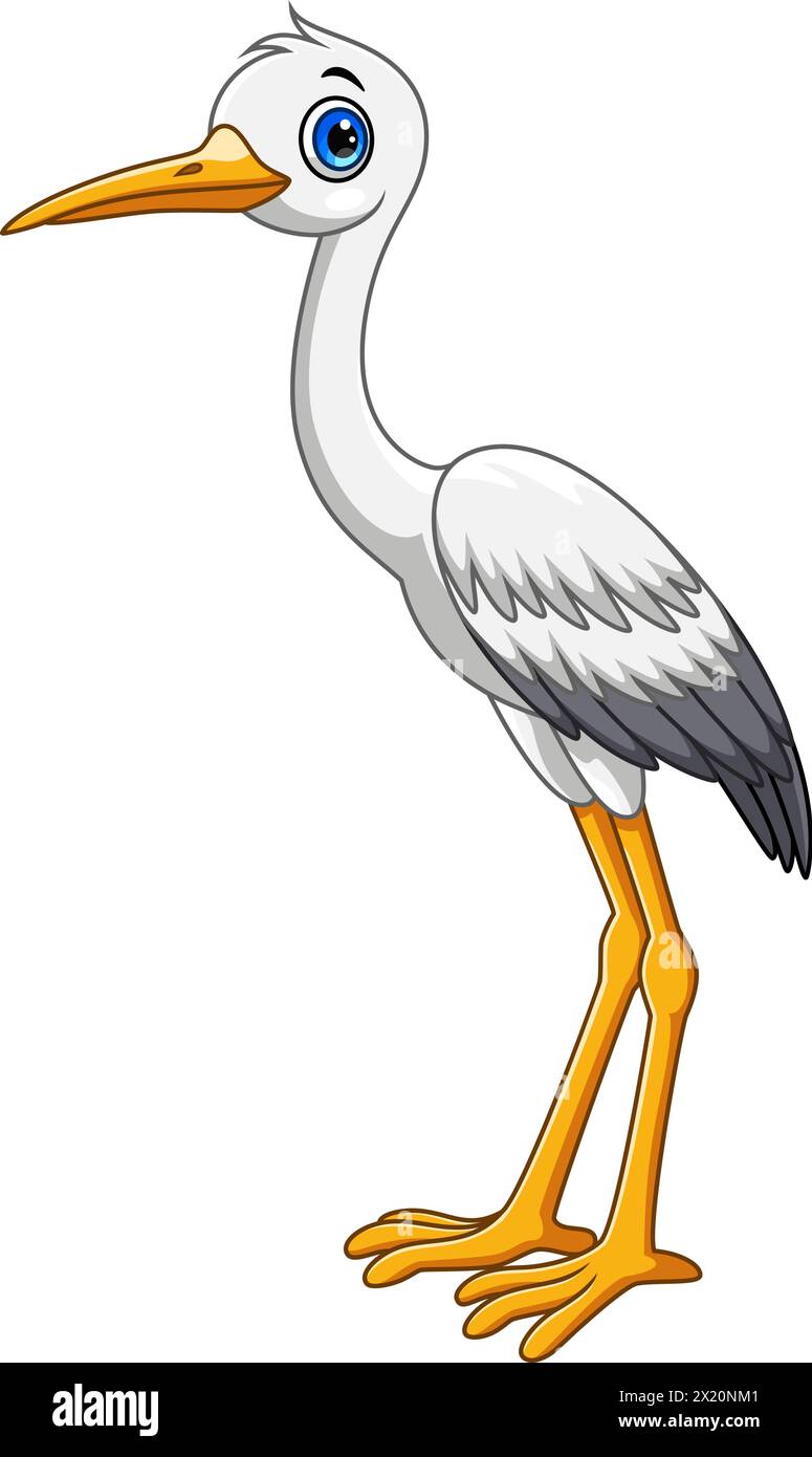 Cartoon cute white stork bird on white background Stock Vector Image ...