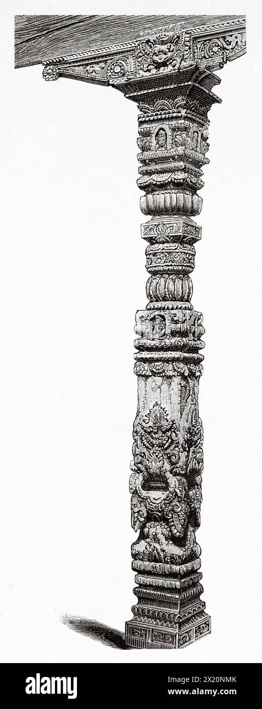 Pillar of a house in Patan, Lalitpur, Kathmandu. Nepal. Asia. Drawing ...