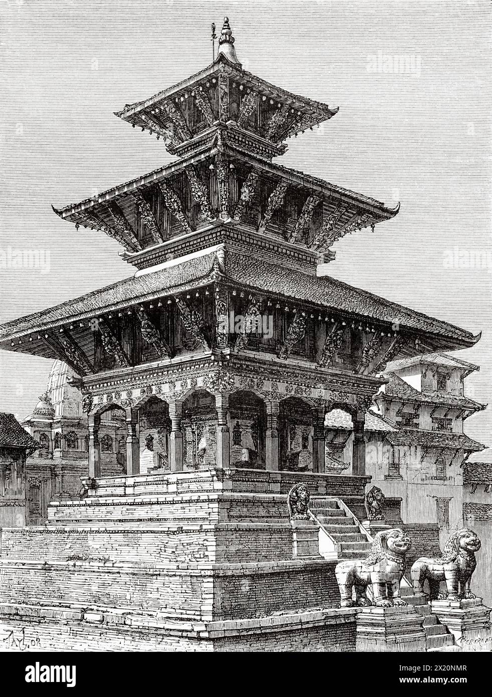 Taleju Temple, Durbar Square in Bhaktapur. Nepal. Asia. Drawing by ...
