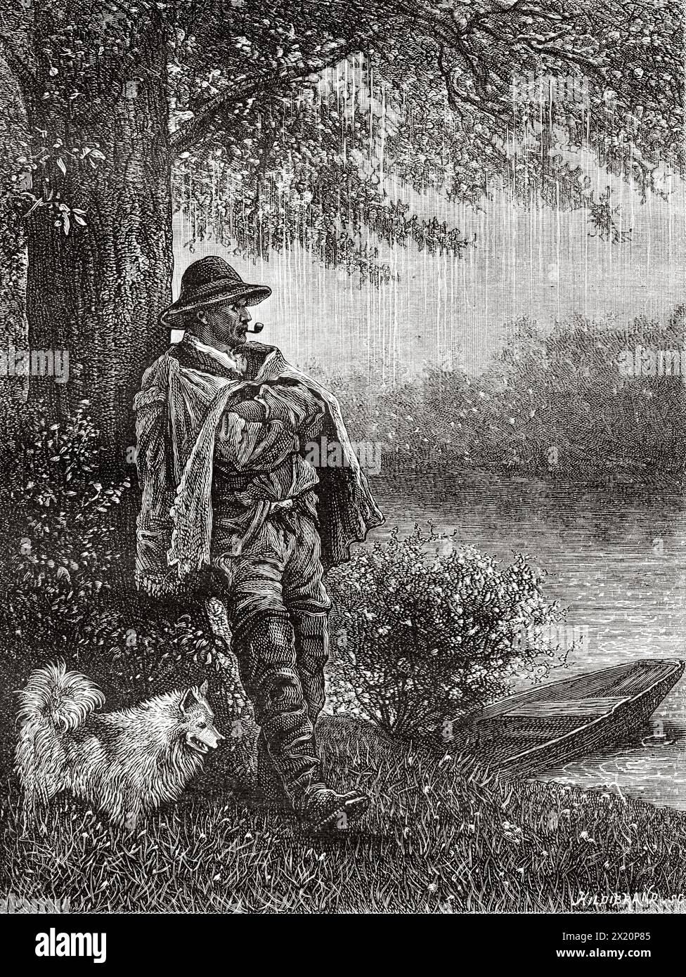 Fisherman sheltering from the rain, painting by Schutzenberger (1860 ...
