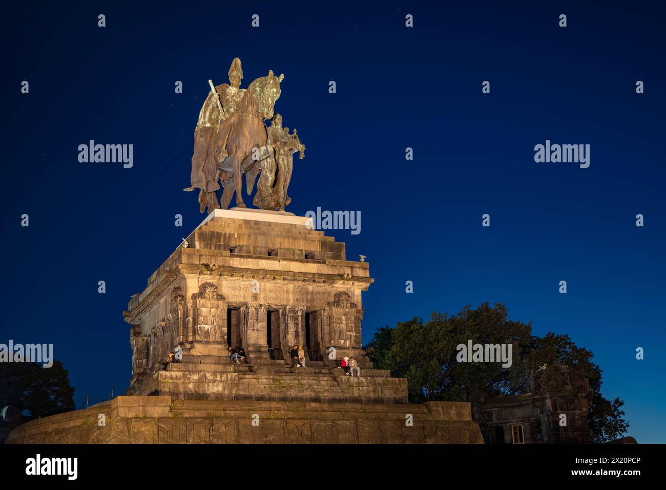Illuminated equestrian statue of German Emperor Wilhelm I at Deutsches ...