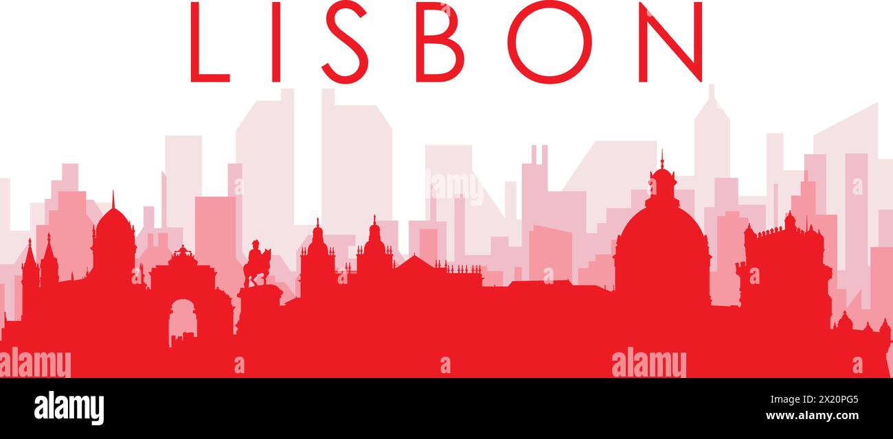 Red panoramic city skyline poster of LISBON, PORTUGAL Stock Vector ...