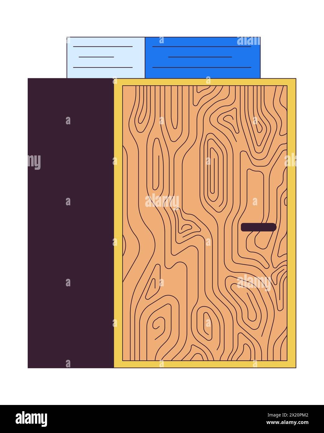 Wooden cabinet with paper stack 2D linear cartoon objects Stock Vector ...