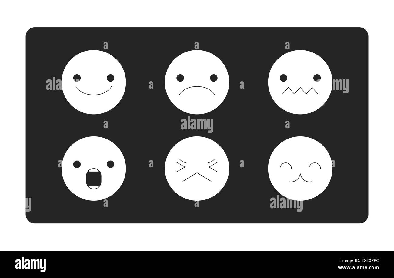 Emojis expressing different feelings black and white 2D line cartoon ...