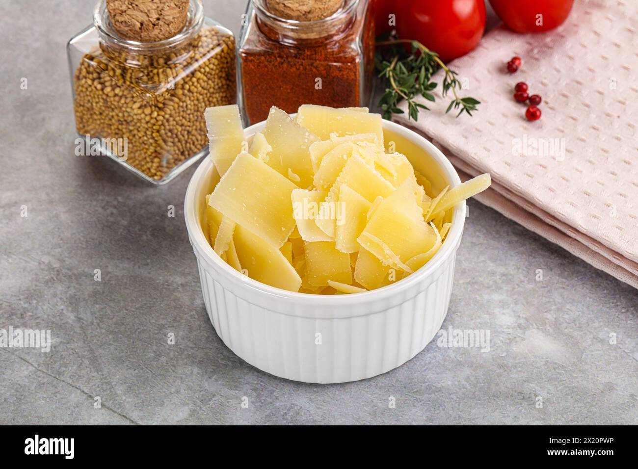 Delicous Sliced parmesan cheese in the bowl Stock Photo - Alamy